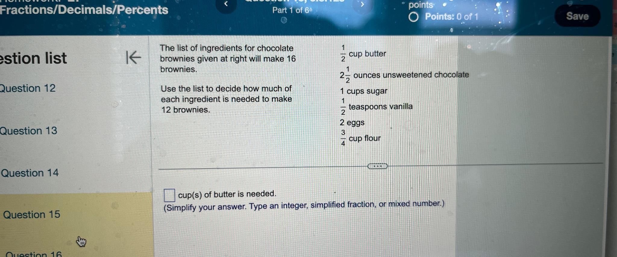 Solved Fractions/Decimals/Percents\\nPart 1 of 6\\nPoints: 0 | Chegg.com