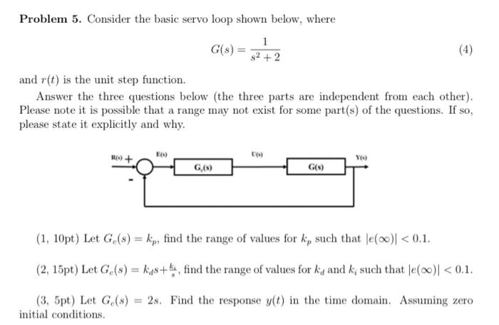 Solved Problem 5 Consider The Basic Servo Loop Shown Below 