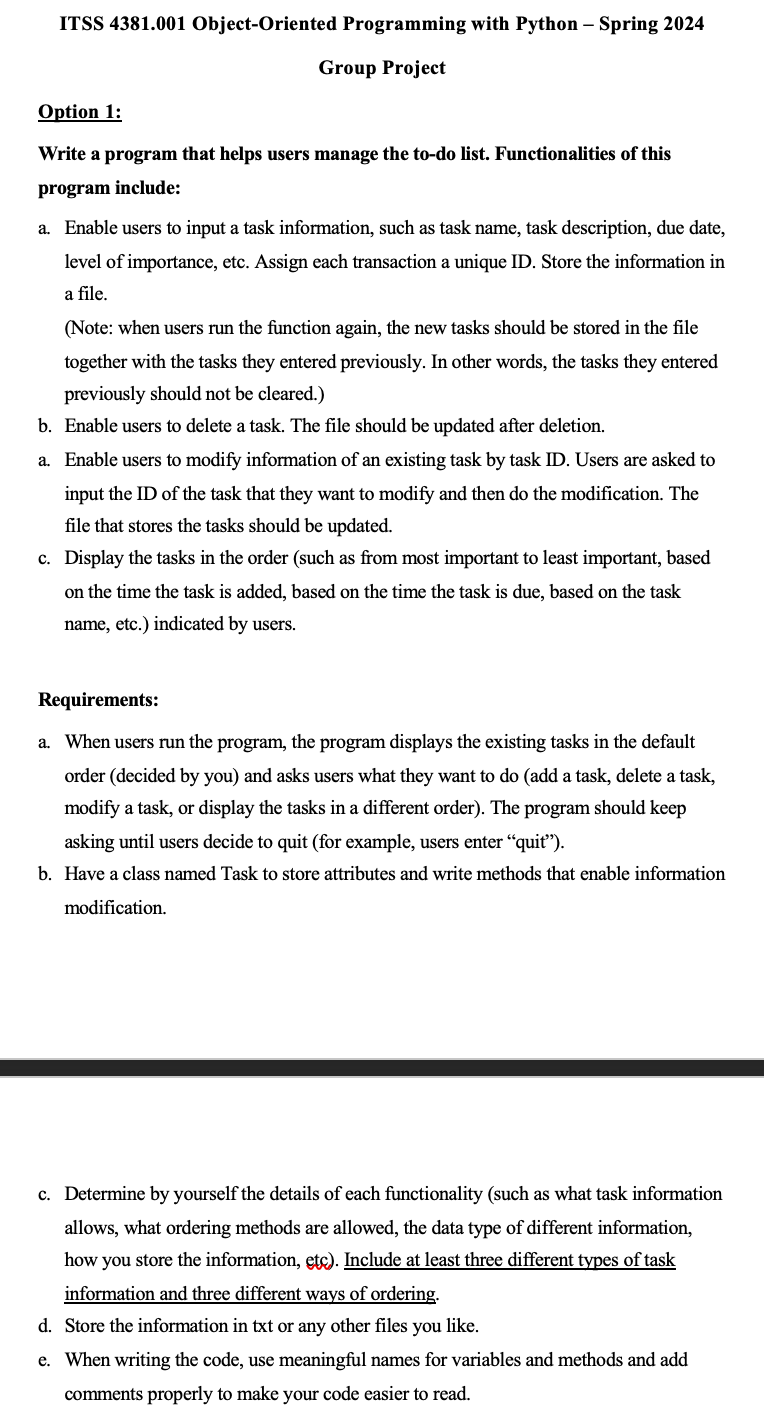 Solved ITSS 4381.001 ﻿Object-Oriented Programming with | Chegg.com