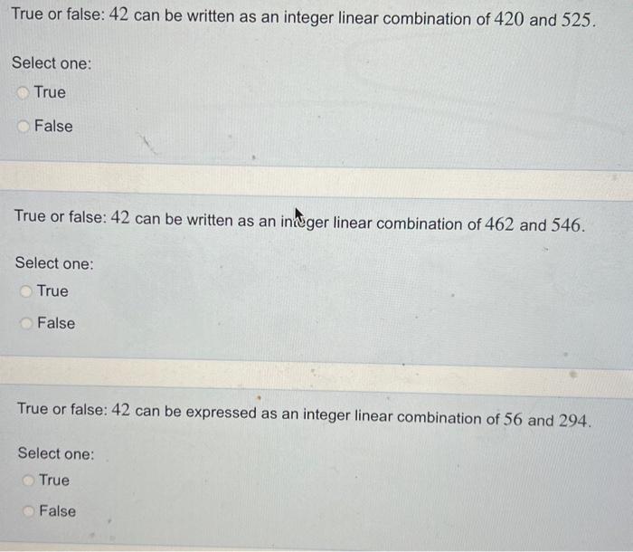 True or false: 42 can be written as an integer linear | Chegg.com