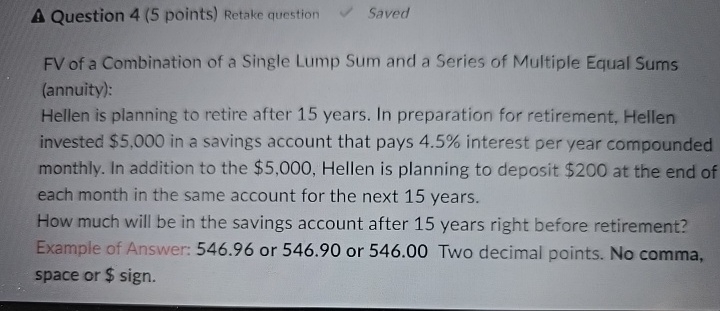 Solved Question 4 (5 ﻿points) ﻿Retake questionSavedFV of a | Chegg.com