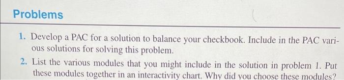 Solved Problems 1. Develop a PAC for a solution to balance | Chegg.com