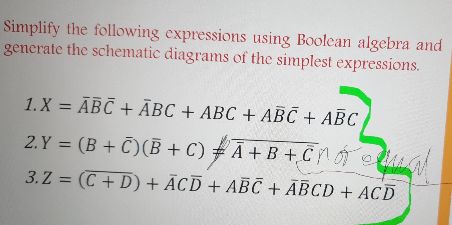 Solved Simplify the following expressions using Boolean | Chegg.com