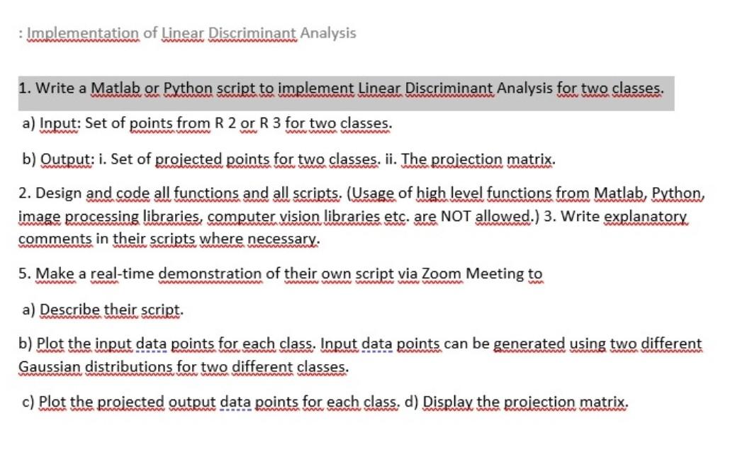 Implementation of Linear Discriminant Analysis | Chegg.com