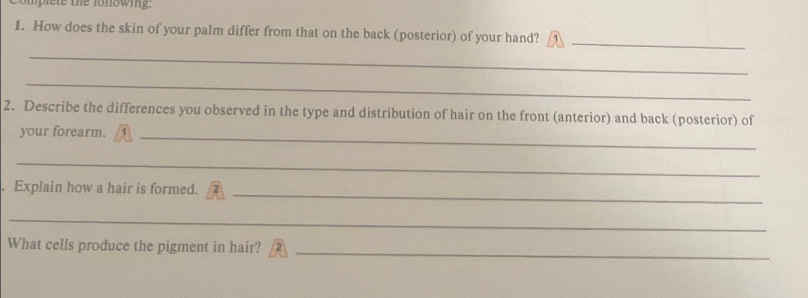 Solved How does the skin of your palm differ from that on | Chegg.com