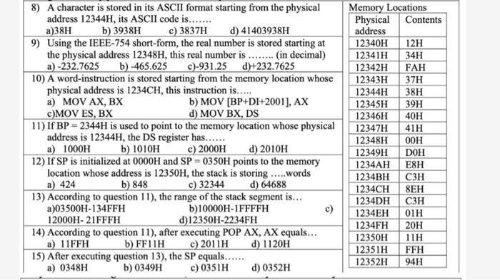 Solved 8) A character is stored in its ASCII format starting | Chegg.com