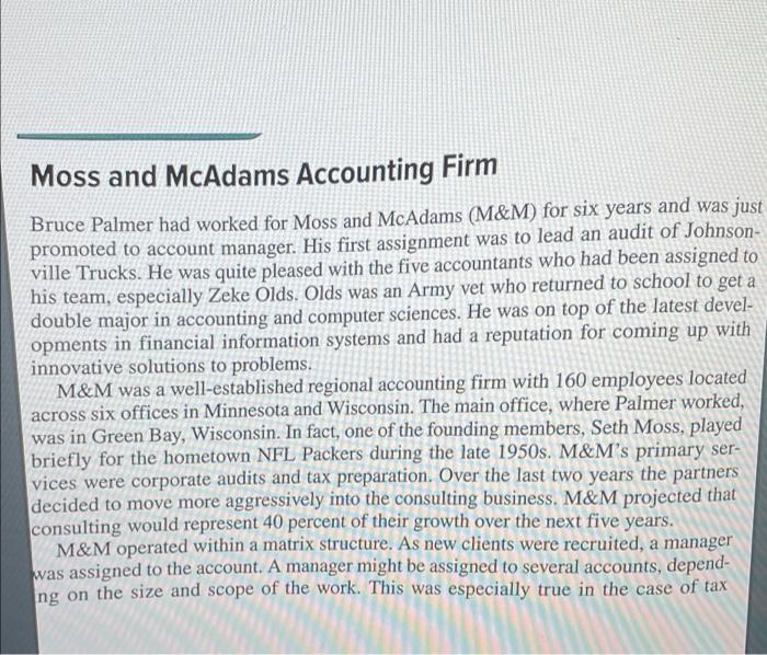 Solved Moss and McAdams Accounting Firm Bruce Palmer had | Chegg.com