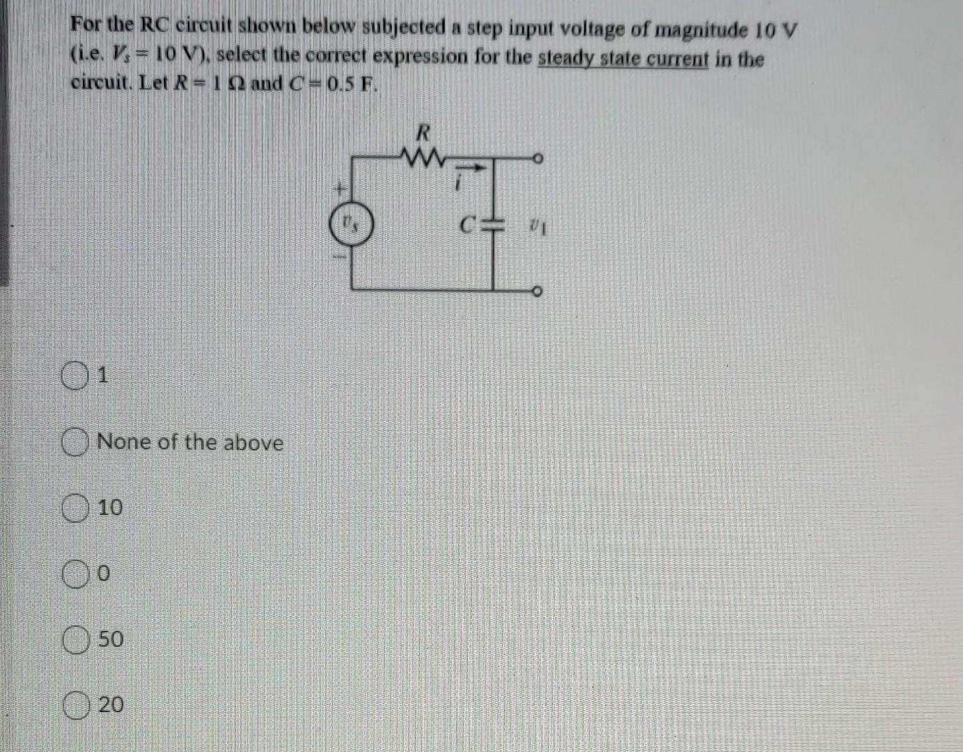 Solved For the RC circuit shown below subjected a step input | Chegg.com