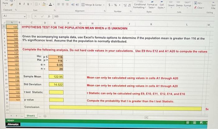 Solved Given the accompanying sample data, use Excel's | Chegg.com