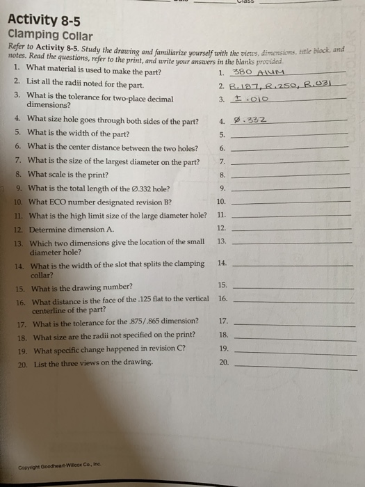 Solved 5. 6. 7. 8. 9. Activity 8-5 Clamping Collar Refer to | Chegg.com