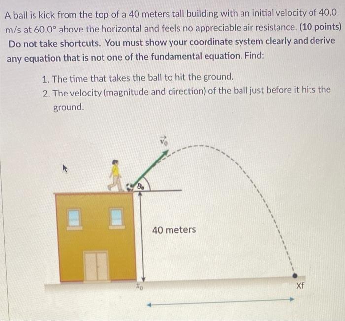 Solved A ball is kick from the top of a 40 meters tall | Chegg.com