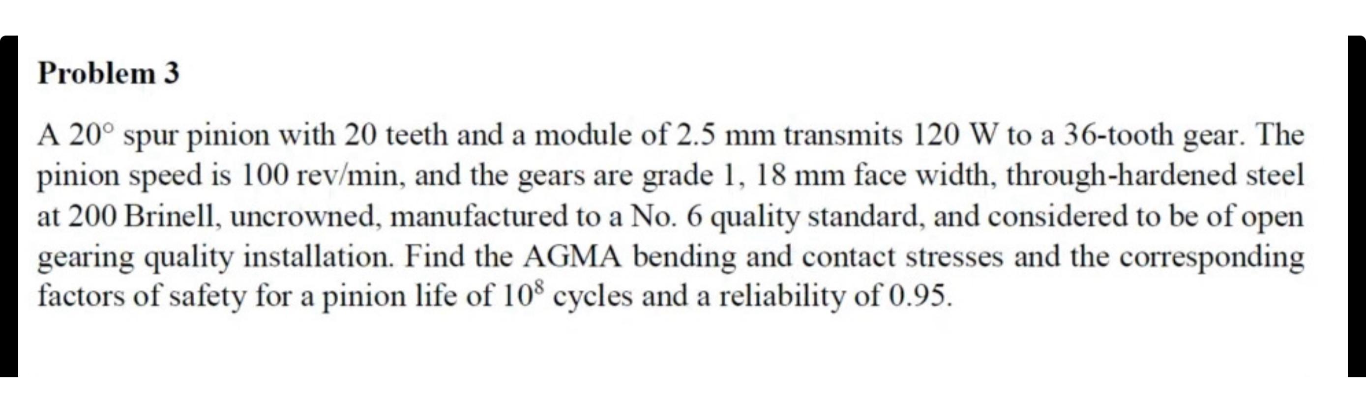 Solved Problem 3A 20° ﻿spur pinion with 20 ﻿teeth and a | Chegg.com