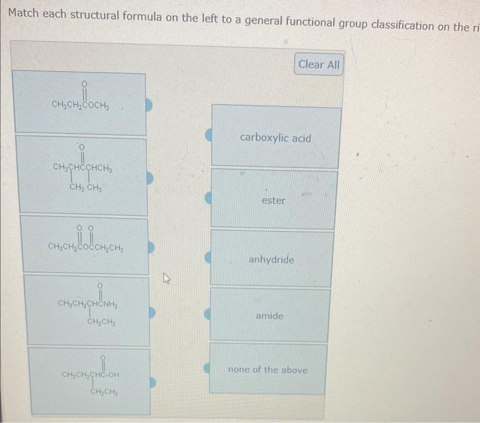 Solved Match each structural formula on the left to a | Chegg.com