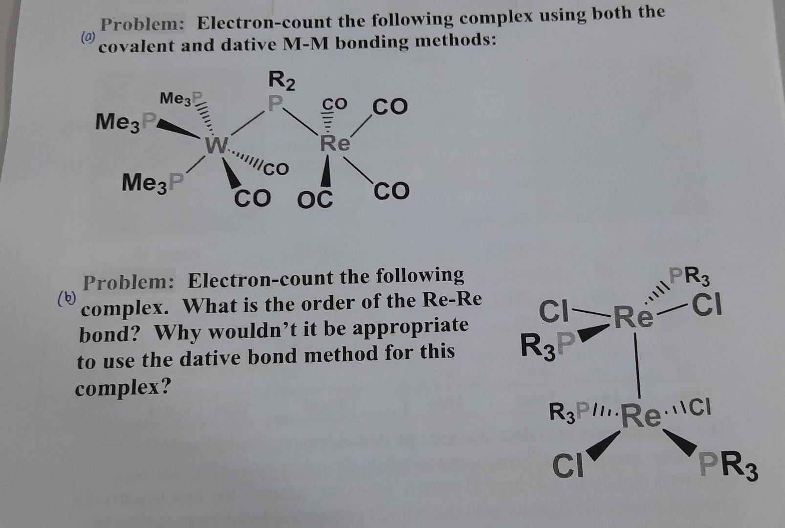 Problem: Electron-count the following complex using | Chegg.com