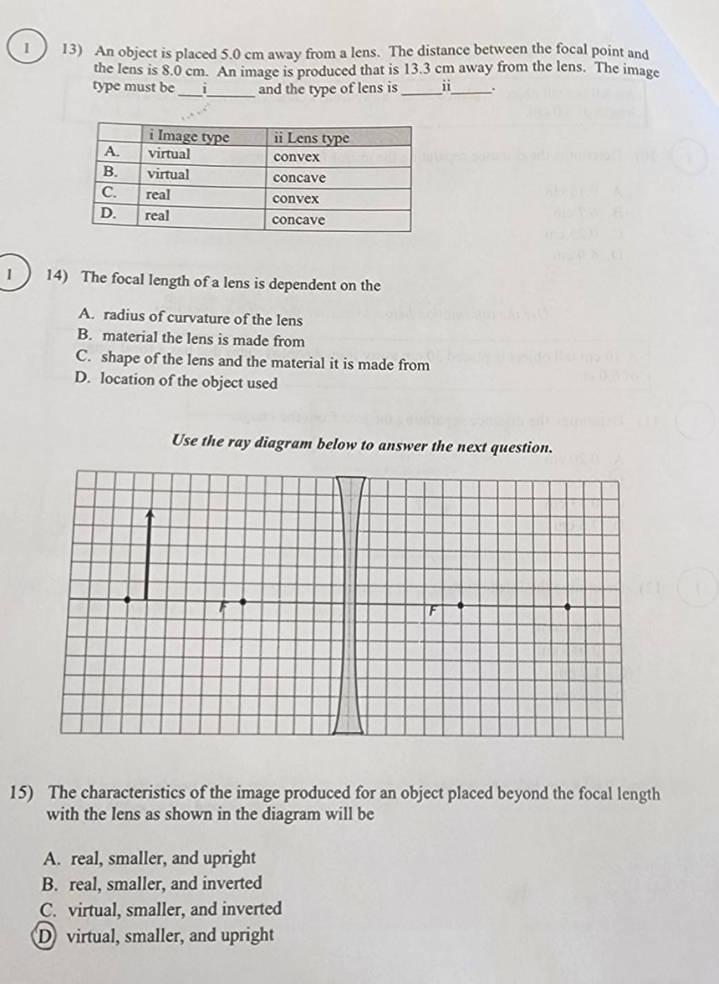 Solved An object is placed 5.0cm ﻿away from a lens. The | Chegg.com