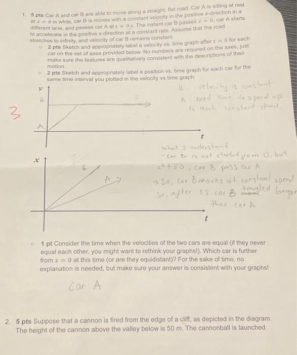 Solved 3 1. 5 pts Car A and car B are able to move along a | Chegg.com
