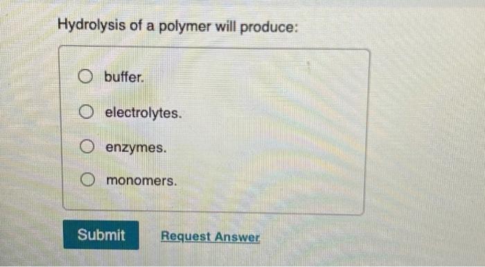 Solved Hydrolysis of a polymer will produce: buffer. | Chegg.com