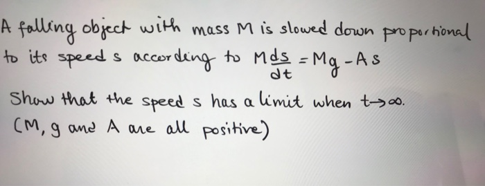 Solved A falling object with mass M is slowed down | Chegg.com