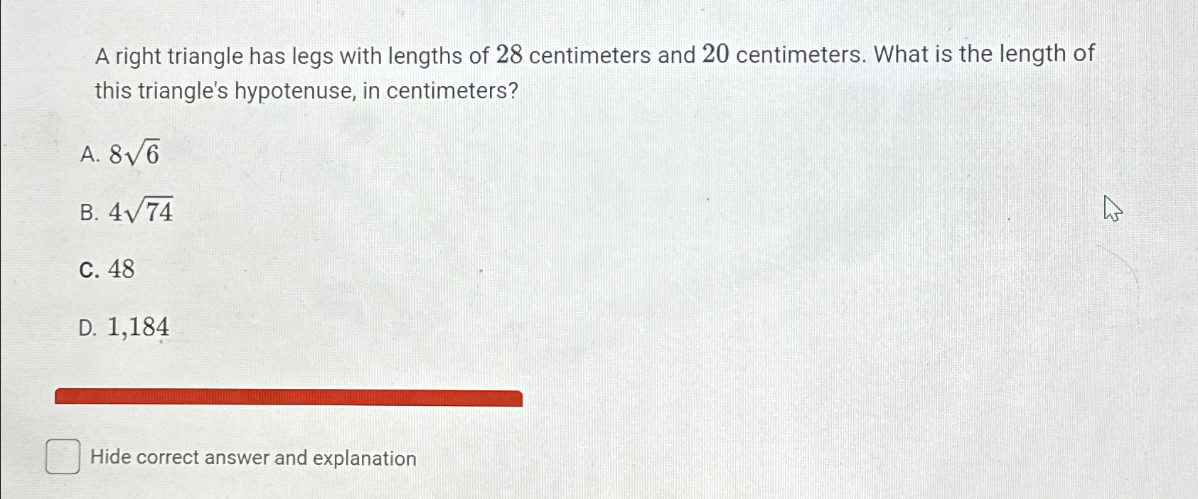 Solved A Right Triangle Has Legs With Lengths Of 28 Chegg