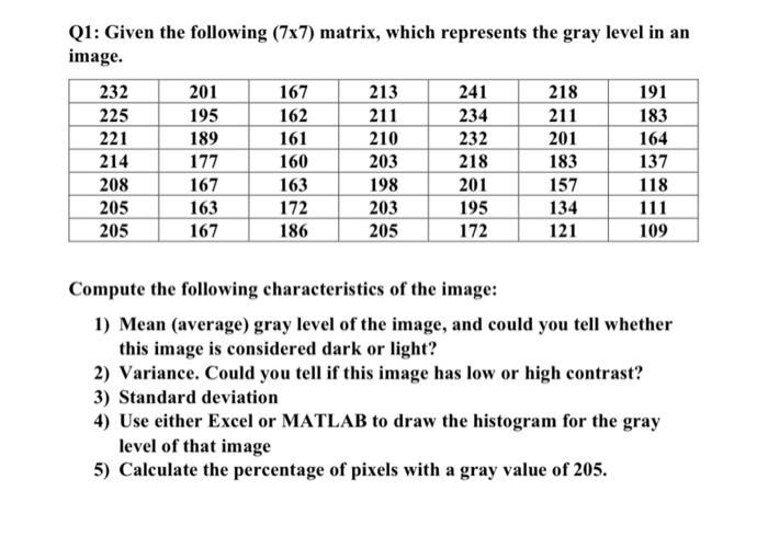 Solved Q1: Given the following (7×7) matrix, which | Chegg.com Solved Q1: Given the following (7×7) matrix, which | Chegg.com