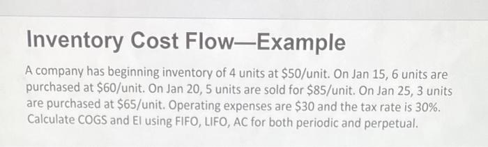 Solved Inventory Cost Flow-Example A company has beginning | Chegg.com