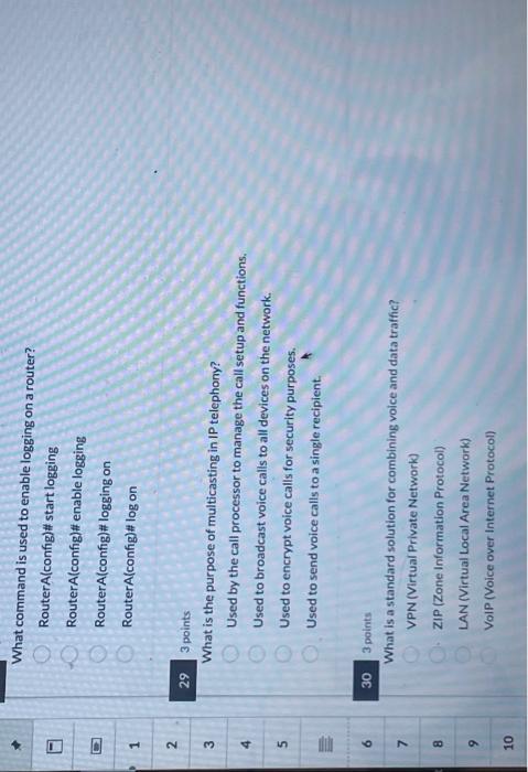 Solved What command is used to enable logging on a router? | Chegg.com