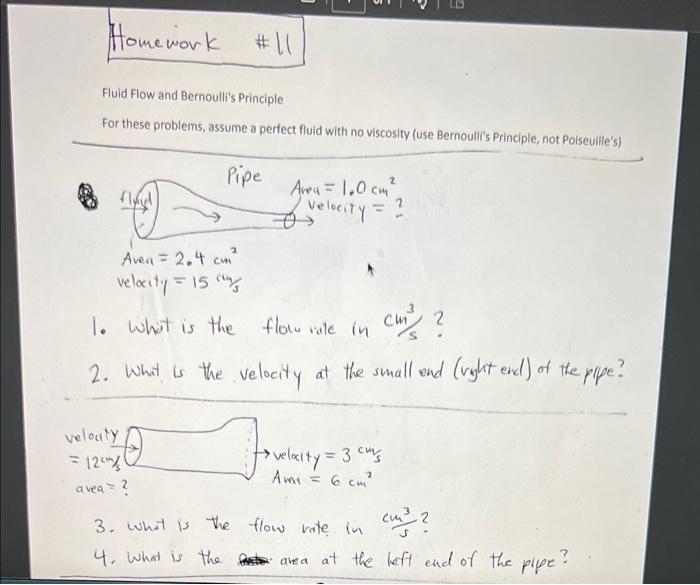 Solved Fluid Flow and Bernoulli's Principle For these | Chegg.com