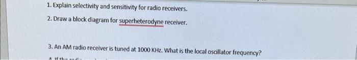 Solved 1. Explain selectivity and sensitivity for radio | Chegg.com