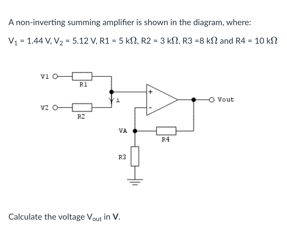 Solved A non-inverting summing amplifier is shown in the | Chegg.com