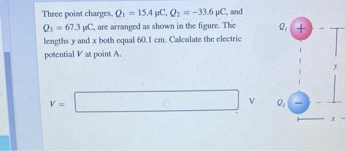 Solved Three point charges, Q1=15.4μC,Q2=−33.6μC, and | Chegg.com