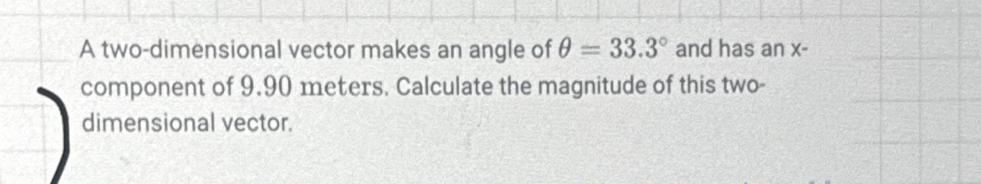 Solved A two-dimensional vector makes an angle of θ=33.3° | Chegg.com
