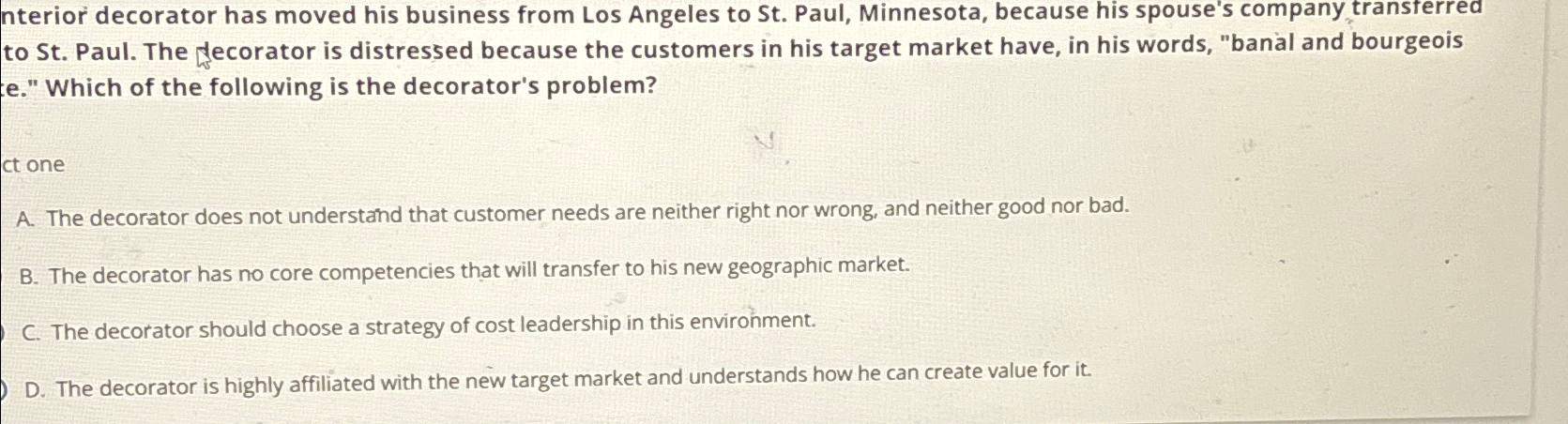 Solved nterior decorator has moved his business from Los | Chegg.com