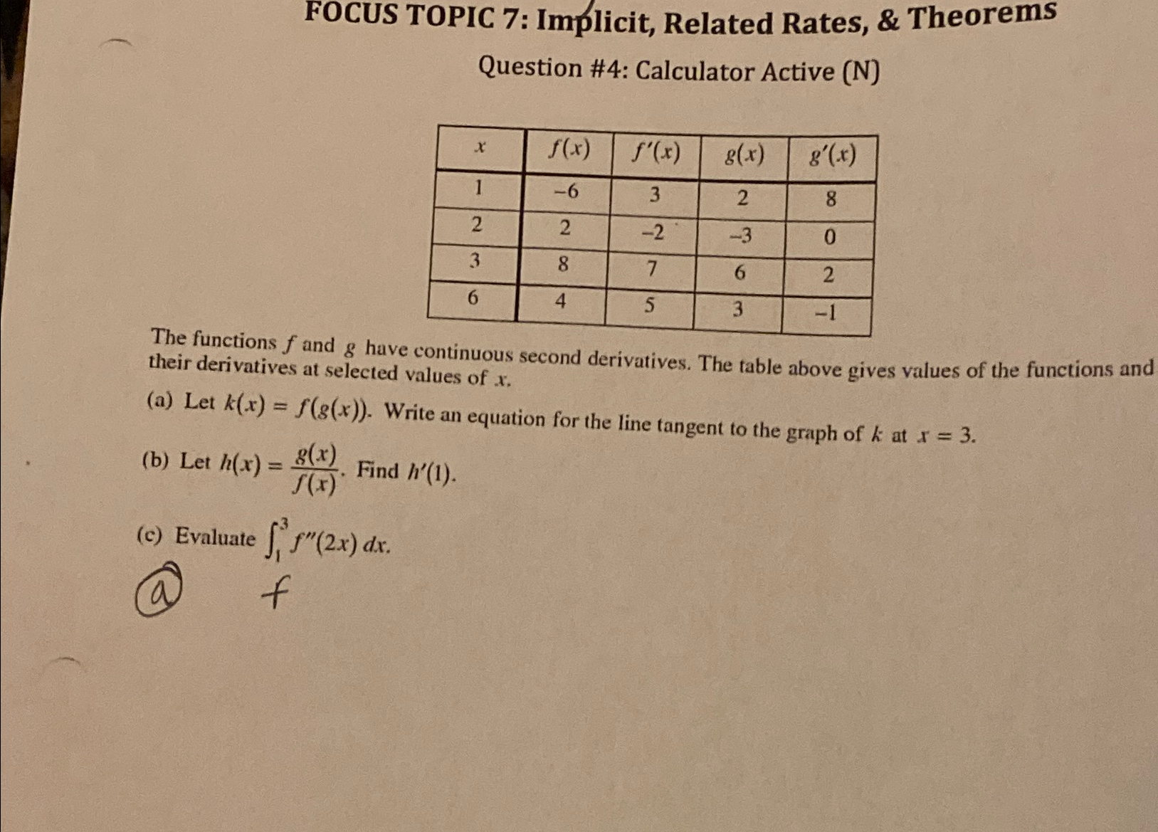 Solved FOCUS TOPIC 7: Implicit, Related Rates, & | Chegg.com