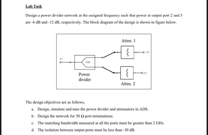 Design a power divider network at the assigned | Chegg.com