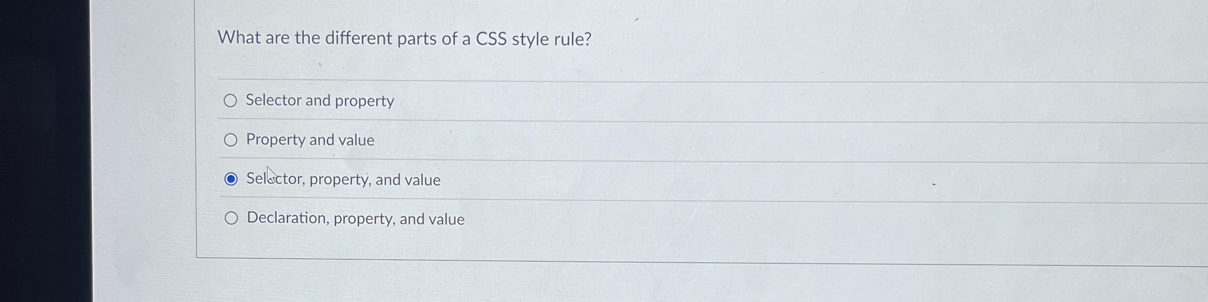 Solved What are the different parts of a CSS style | Chegg.com