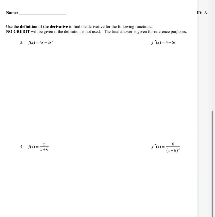 Solved Use the definition of the derivative to find the | Chegg.com