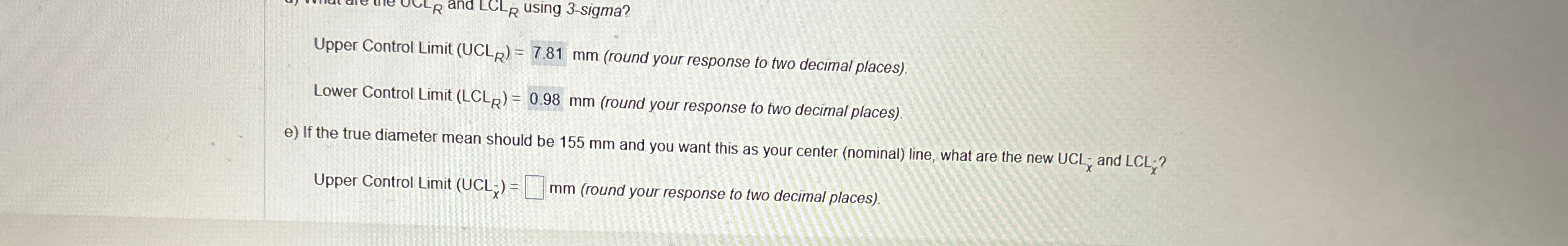 Solved using 3-sigma?Upper Control Limit ( (:UCLR} (round | Chegg.com