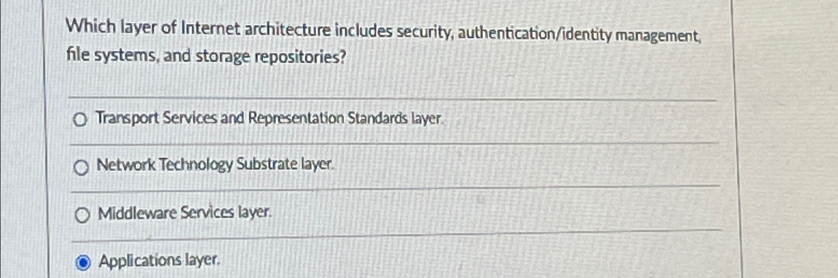 Solved Which layer of Internet architecture includes | Chegg.com