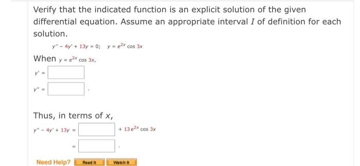 Solved Verify that the indicated function is an explicit | Chegg.com