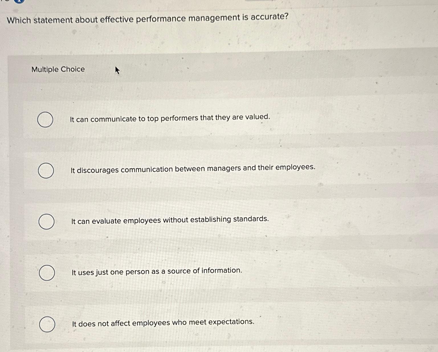 Solved Which statement about effective performance | Chegg.com