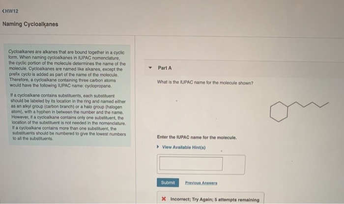 Solved Chw12 Naming Cycloalkanes Cycloalkanes Are Alkanes