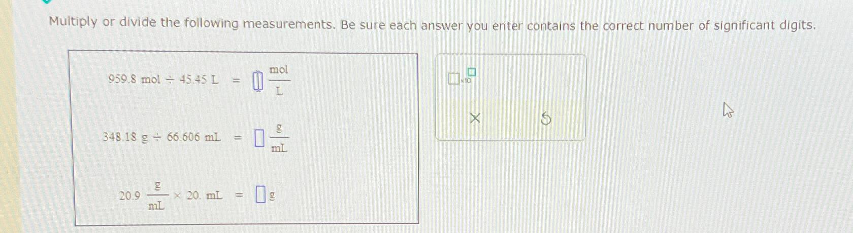 Multiply or divide the following measurements. Be | Chegg.com
