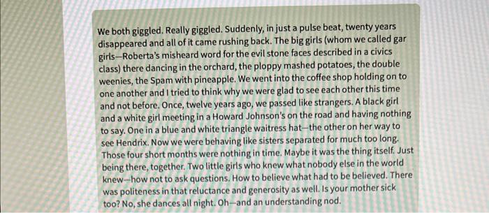 Solved from Toni Morrison, from "Recitatif"l¡st potentially | Chegg.com