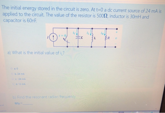 Solved The initial energy stored in the circuit is zero. At | Chegg.com