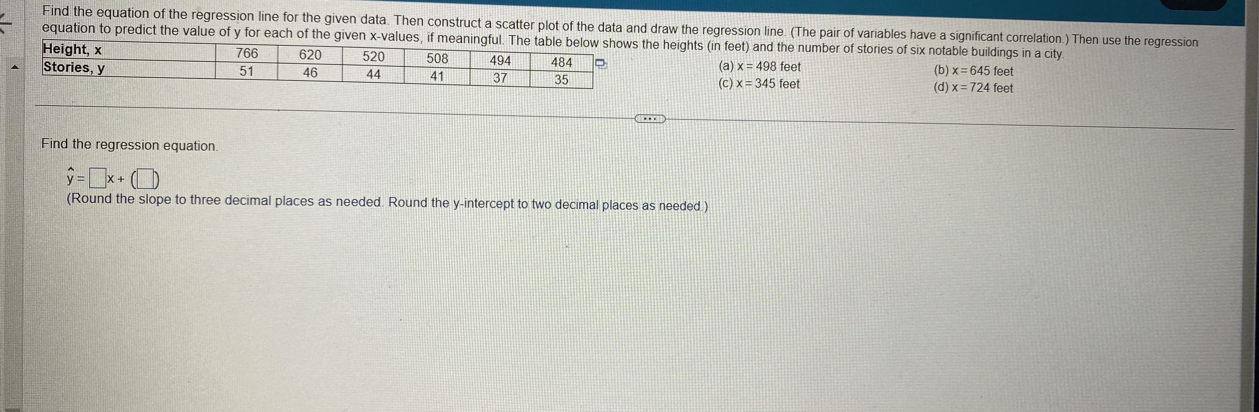 Find the equation of the regression line for the | Chegg.com