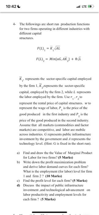 Solved 4- The followings are short run production functions | Chegg.com