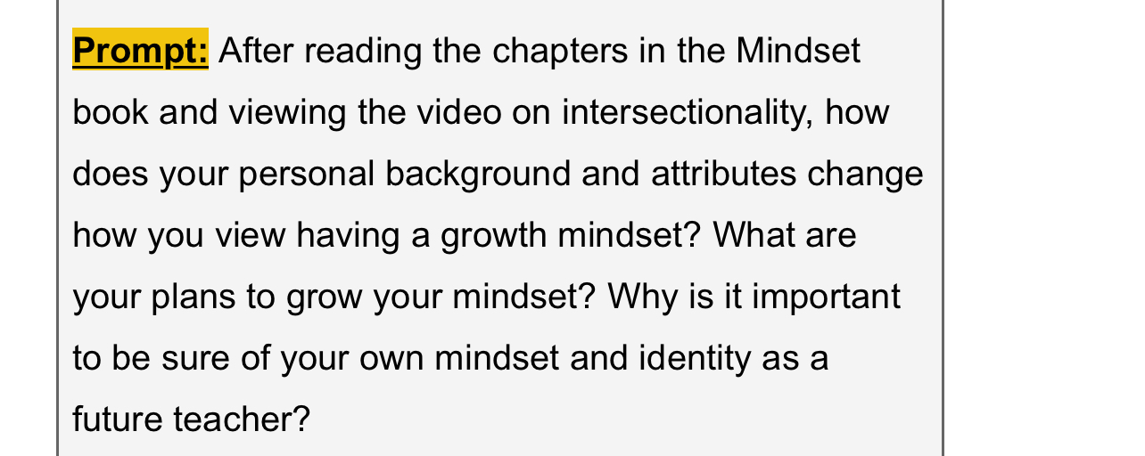 Solved Prompt: After reading the chapters in the Mindset | Chegg.com