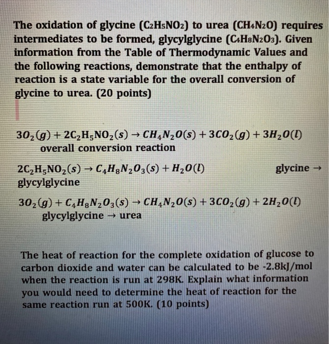 Solved The oxidation of glycine (C2H5NO2) to urea (CH4N20) | Chegg.com