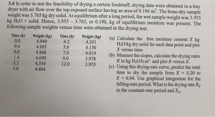 Solved 3.4 In order to test the feasibility of drying a | Chegg.com