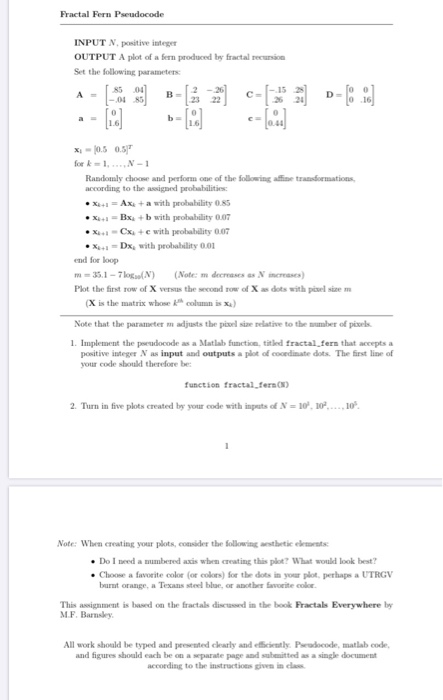 Fractal Fern Pseudocode INPUT N. positive integer | Chegg.com
